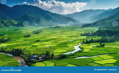 Lush Green Terraces Of Beautiful Rice Fields In Vietnam Ai Generated Stock Illustration