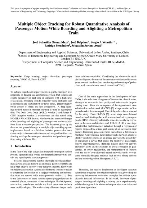 PDF Multiple Object Tracking For Robust Quantitative Analysis Of Passenger Motion While