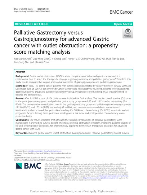 Pdf Palliative Gastrectomy Versus Gastrojejunostomy For Advanced