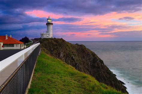 Storm Clouds Above Cape Byron Lighthouse At Sunrise Byron Bay New