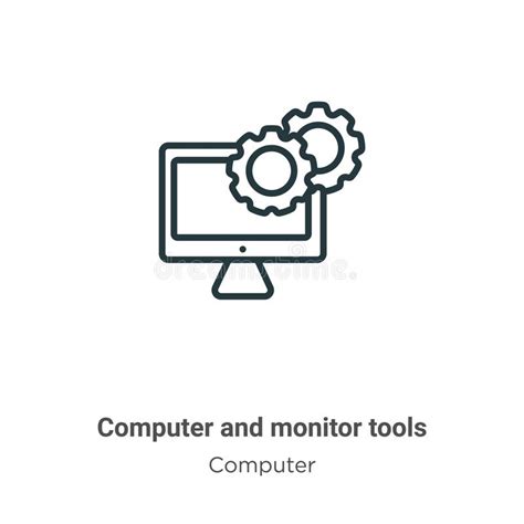 Computer And Monitor Tools Outline Vector Icon Thin Line Black Computer And Monitor Tools Icon