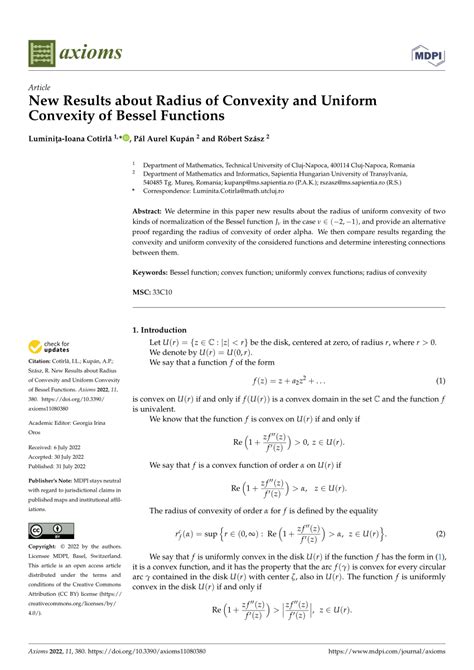 Pdf New Results About Radius Of Convexity And Uniform Convexity Of Bessel Functions