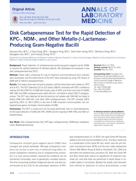Pdf Disk Carbapenemase Test For The Rapid Detection Of Kpc Ndm And Other Metallo β