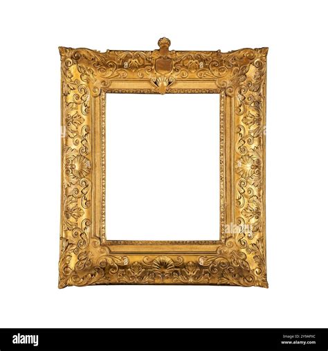 Golden Frame Decorative Elegant Fine Thick Ornamental Template Rectangle Isolated White