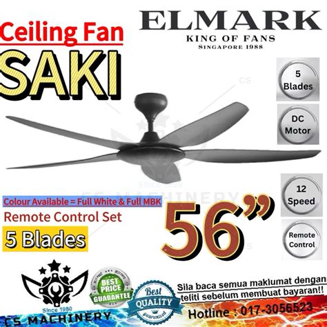 🔥 New Elmark Saki Ceiling Fan 56 Inch Remote Control Dc Motor 5 Blade