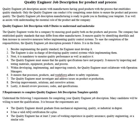 Quality Engineer Job Description For Product And Process Room Surf Com