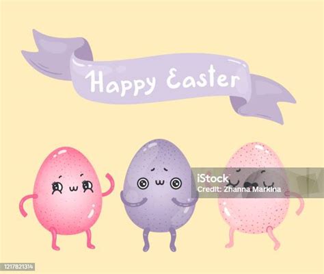 행복한 부활절 귀여운 캐릭터와 벡터 일러스트 컬러 계란 4월에 대한 스톡 벡터 아트 및 기타 이미지 4월 계절 공휴일 Istock