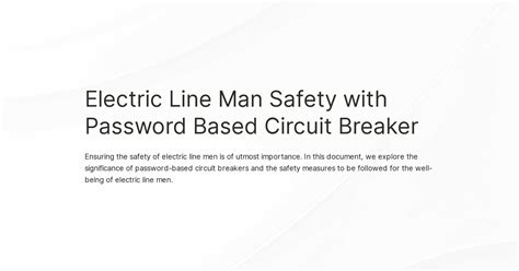 Electric Line Man Safety With Password Based Circuit Breaker