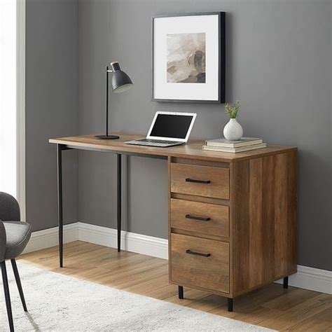 Walker Edison Rustic Farmhouse 3 Drawer Computer Desk Rustic Oak