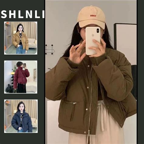 Womens Autumn Winter Short Standing Collar Down Cotton Jacket Korean