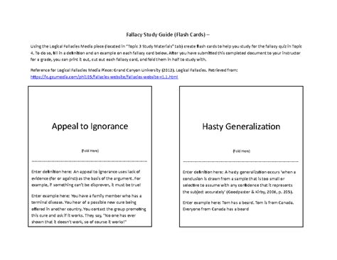 WEEK3 PHI105 T3 Fallacy Study Guide 28fin 29 Fallacy Study Guide Flash Cards Using The