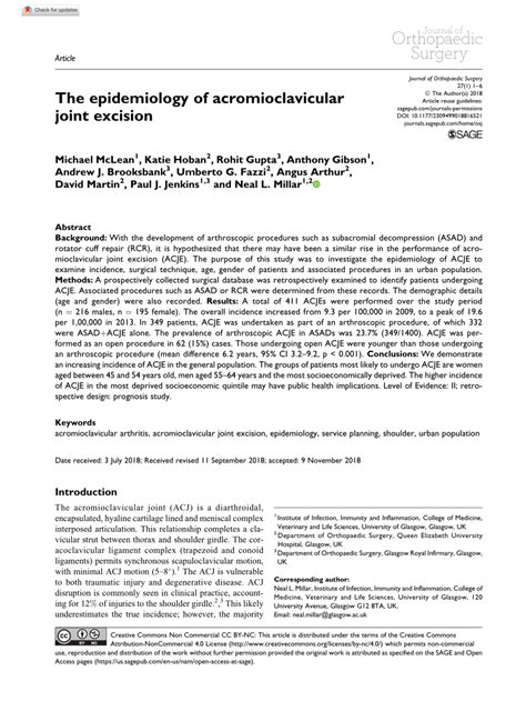 Pdf The Epidemiology Of Acromioclavicular Joint Excision