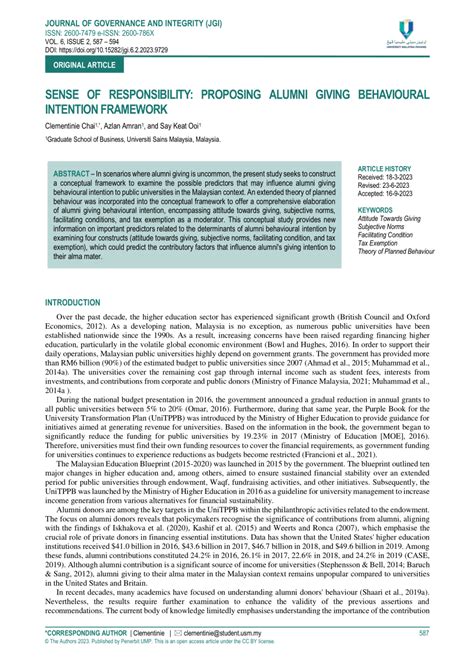 Pdf Sense Of Responsibility Proposing Alumni Giving Behavioral