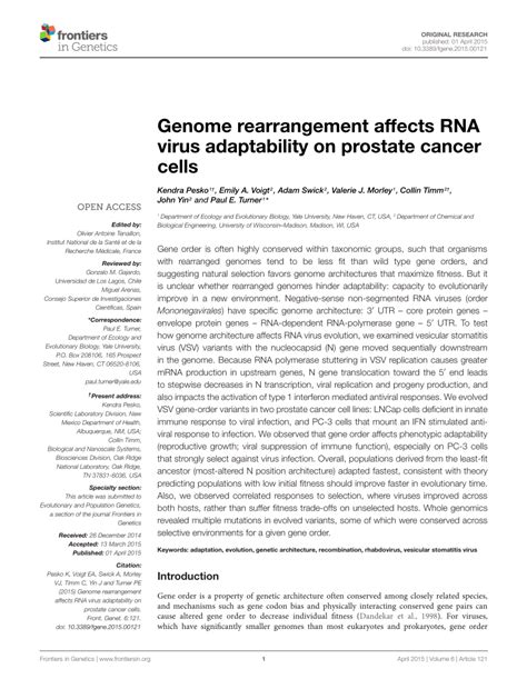 Pdf Genome Rearrangement Affects Rna Virus Adaptability On Prostate