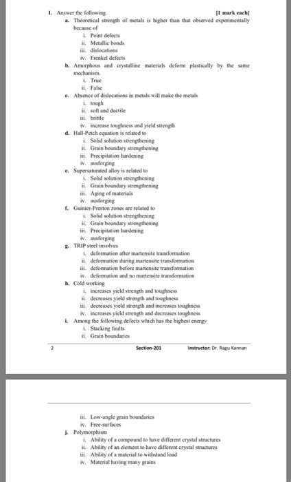 Solved 1 Answer The Following 1 Mark Each] A Theceetical