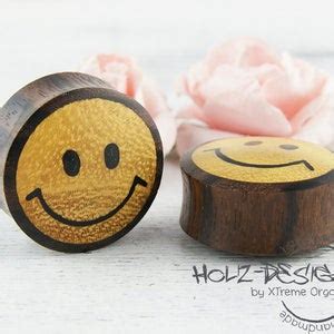 Sale 6 30mm Pair Wooden Flesh Tunnel Smiley Face Ear Plugs Handmade