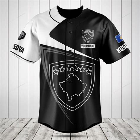 Kosova Symbol Black And White Skull Custom Baseball Jersey For Fan