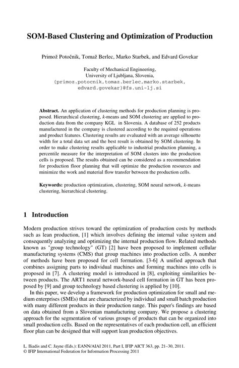 Pdf Som Based Clustering And Optimization Of Production