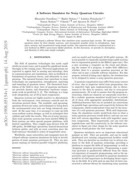 Pdf A Software Simulator For Noisy Quantum Circuits