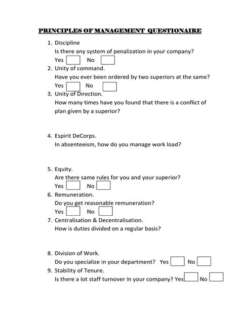 Principles Of Management Questionaire Pdf