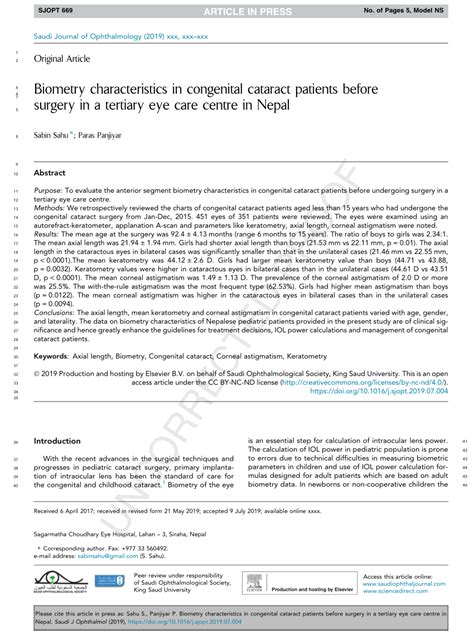 Pdf Biometry Characteristics In Congenital Cataract Patients Before