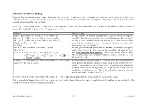 Binomial Hypothesis Testing Notes Pdf Statistical Significance