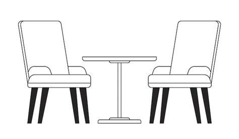 Premium Vector Two Chairs Around Table Black And White 2d Line