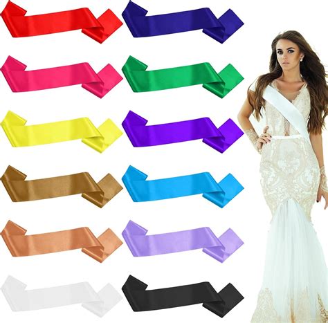 Xtinmee 12 Pcs Blank Satin Sash Plain Assorted Sash For