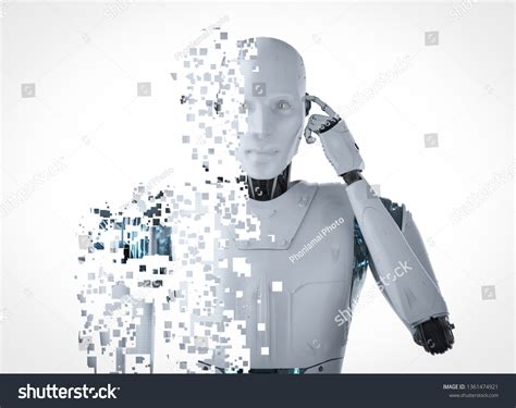 3d rendering ai robot explosion pixelated stock illustration 1361474921