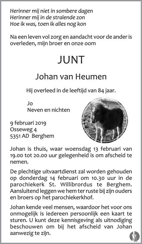 Johan Junt Van Heumen 09 02 2019 Overlijdensbericht En Condoleances
