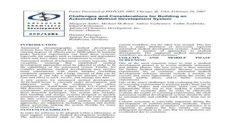 Challenges And Considerations For Building An Automated Method Development System Technology