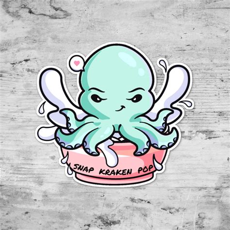 Cute Kraken Sticker Food Puns Sticker Kawaii Kraken Sticker Etsy