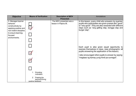 Sample Template For Annotations To Be Use In The Ipcrf Of Teachersdocx