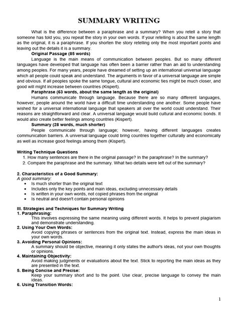 Summary Writing And Practice 2023 Pdf Learning Ted Education