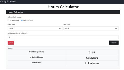 Hours Calculator Codifyformatter