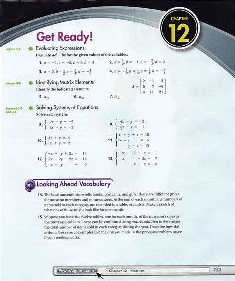 Algebra 2 Ch 12 Assignment Book Chapter Get Ready 12 Lesson