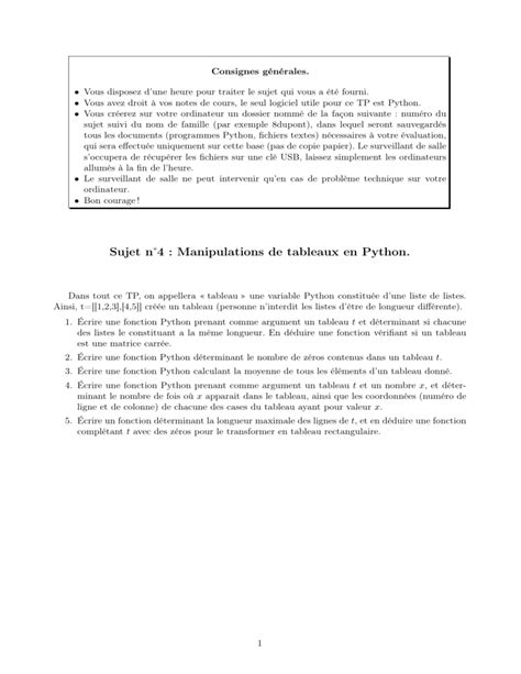 Manipulations De Tableaux En Python