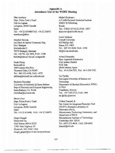 Appendix A Attendance List Of The Wofe Meeting Ieee Conference