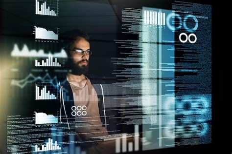 premium photo man overlay and programming with coding software and