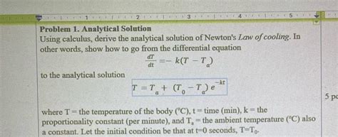 Solved Problem Analytical Solution Using Calculus Derive Chegg