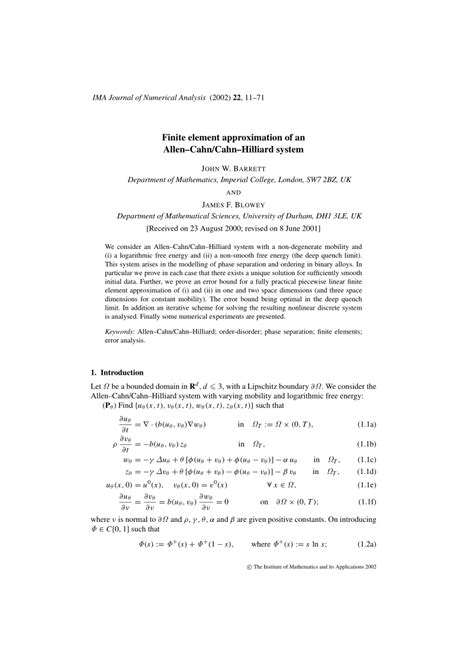 Pdf Finite Element Approximation Of An Allen Cahn Cahn Hilliard System