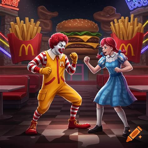 Creepy Ronald Mcdonald Stands In A Long Dimly Lit Yellow Hallway With
