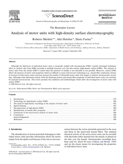Analysis Of Motor Units With High Density Surface Electromyography Pdf Electromyography