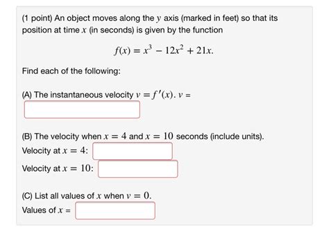 Solved Point An Object Moves Along The Y Axis Marked In Chegg Com