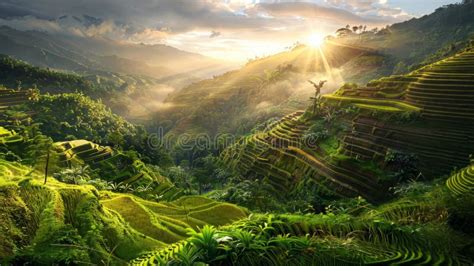 Golden Sunrise Over Banaue S Vibrant Rice Terraces Reflecting Light