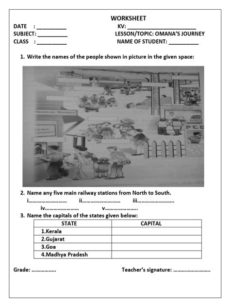 Cbse Class 4 Evs Revision Worksheet Omanas Journey Pdf