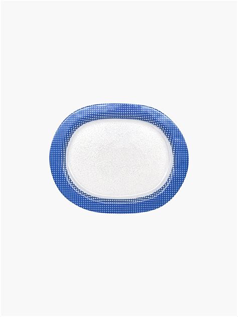 Checky Oval Plate Small 17cm Cobalt Blue Hands