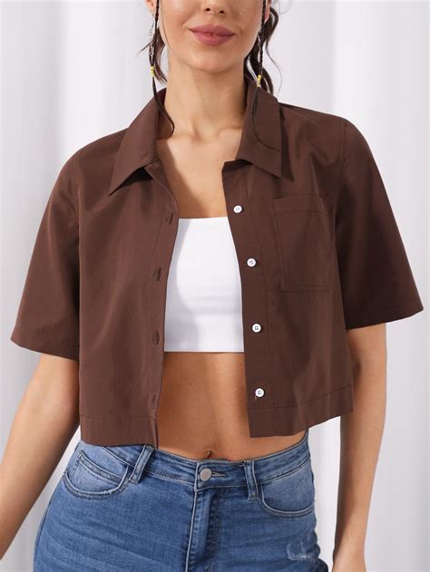Button Front Crop Shirt Short Girl Shirts Crop Shirt Cropped Shirt