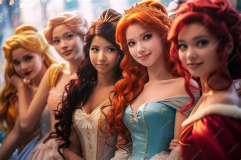 Premium Ai Image Beautiful Cosplayers Dressed Like Disney Princesses