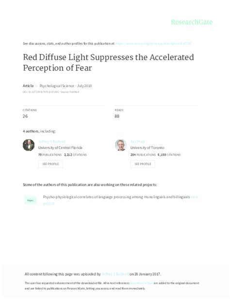Pdf Red Diffuse Light Suppresses The Accelerated Perception Of Fear